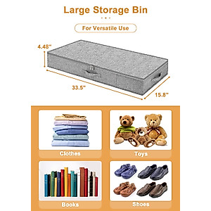 punemi Under Bed Storage Containers, 2 Pack 4.5 Inch Tall Low Profile Underbed Clothes Storage Organizer Bin with Sturdy Side & Bottom Support, Use as Clothes Organizer, Pillow and Blanket Organizer