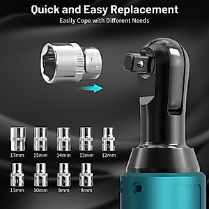 Housiwill 21V 3/8" Cordless Ratchet Wrench Set , Electric Ratchet Wrench Set with 2*2000mAh Li-ion Batteries + 1*2A Charger + 9*Bolt Sockets , 60 ft-lbs 450 RPM Cordless Electric Ratchet Wrench Set.