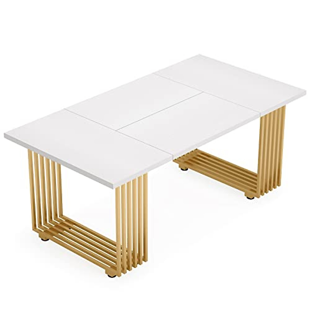 Tribesigns Modern Dining Table for 6-8 People, 70.8 Inches Long White Dining Room Table for Kitchen, Wood Kitchen Table with Gold Metal Legs, Rectangular Dinner Table for Dining Room, Family Gathering