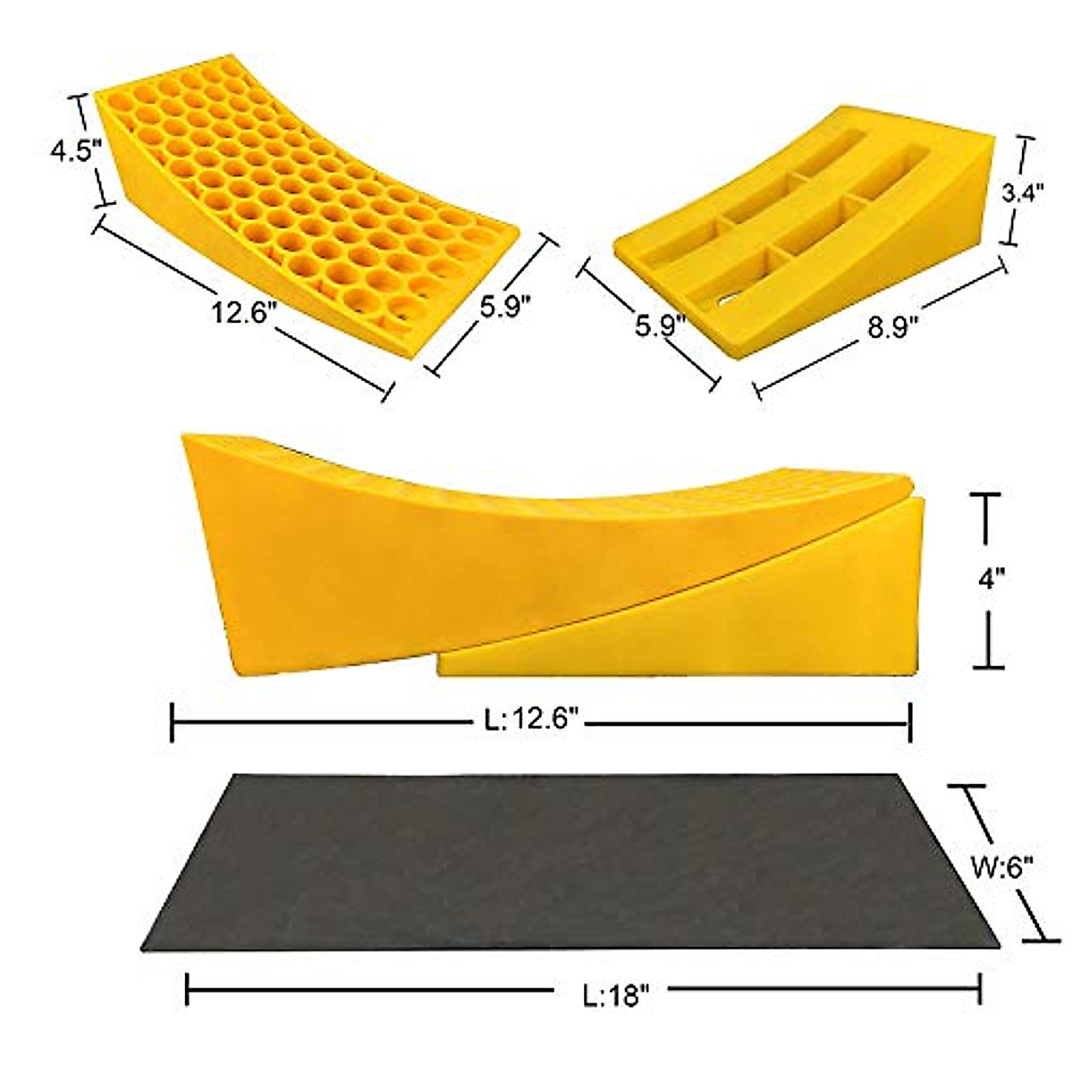 HOXWELL Heavy Duty RV Leveling Blocks Wheel Chocks Leveler, Rubber Non Slip Base Without Rope for Travel Trailers, Car, Camper, Truck 2 Pack Yellow