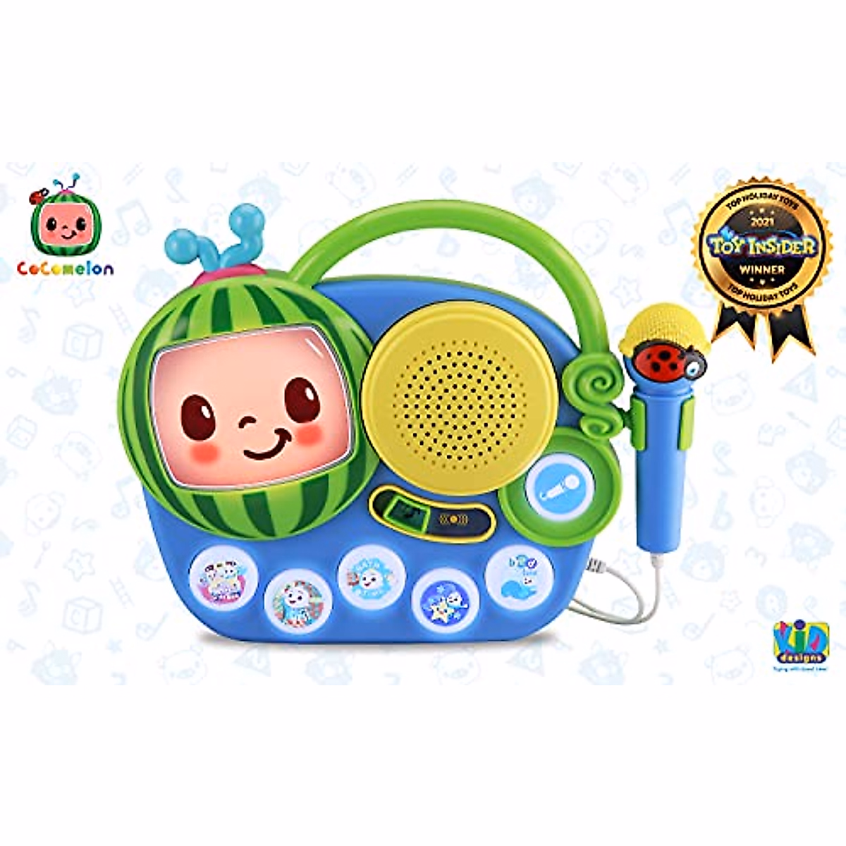 eKids Auxiliary Cocomelon Toy Singalong Boombox with Microphone for Toddlers, Built-in Music and Flashing Lights, Fans of Cocomelon Gifts
