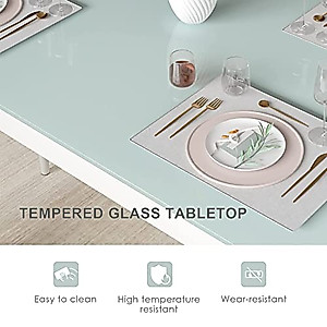 BAHOM 5 Piece Kitchen Dining Table Set for 4, Glass Dining Table and 4 Chairs PU Leather for Breakfast (White)