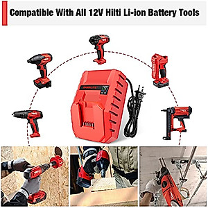 Battery Charger For Hilti, Portable C 4/12-50 12V Lithium Power Tools Battery Charger, 57W Fast Charging With Dual LED Systems & USB Port Cordless Battery Pack Charger For Hilti 12 Volt Li-ion Battery