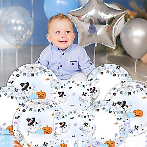 96Pcs Boy Halloween Baby Shower Party Supplies A Little Boo Birthday Tableware Set 9"& 7" Blue Ghost Spooktacular Paper Plates Napkins Forks Spoons for Halloween Party Decoration Serve 24 Guests