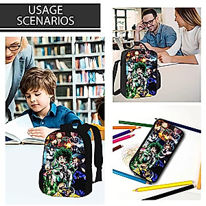 mfiwena Japanese Anime Backpack Set for Boy Girl, Polyester Bookbag set with Lunch Bag Multifunction 3-in-1 Bag for Teen
