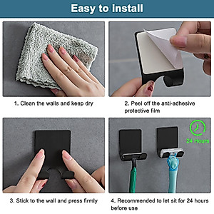 ANRUI Razor Holder for Shower and Shower Hooks, Premium 304 Stainless Steel Razor Holder, Heavy Duty Waterproof in Adhesive Shower Wall Hooks for Hanging Loofah,Towels,Robes (4+4 Pack)-Black