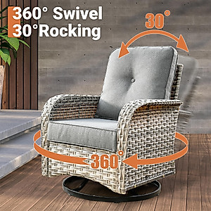 ovios 11 Pcs Patio Furniture with Fire Pit Table, Outdoor Rattan Wicker Conversation Set with Glowing Coffee Table, Comfy Sectional Sofa for Porch Balcony Backyard Pool, Grey