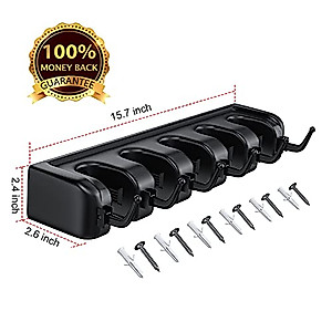 LETMY Mop and Broom Holder Wall Mount, Heavy Duty Broom Hanger Garden Tool Organizer Home Cleaning Supplies Organizations Storage Rack with 5 Position 6 Hooks for Home Kitchen Garden Laundry Room