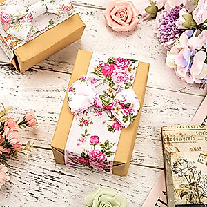 Whaline Floral Wired Edge Ribbon 4 Rolls Rose Flower Pattern Ribbon Spring Summer Fabric Decorative Craft Ribbon Roll for Gift Wrapping Decor Hair Bow Sewing Wreath Crafts, 20 Yard x 2.5 Inch