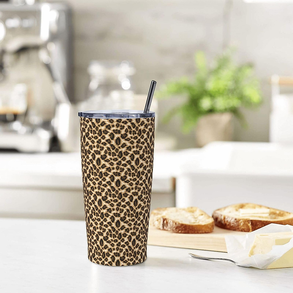 Yaxongx 20oz Tumbler Classic Leopard Skin Double Wall Vacuum Insulated Coffee Mug with Lid and Metal Straw Brush Reusable Stainless Steel Water Bottle Travel Cup Gifts for Car Ice Drinks Hot Beverage