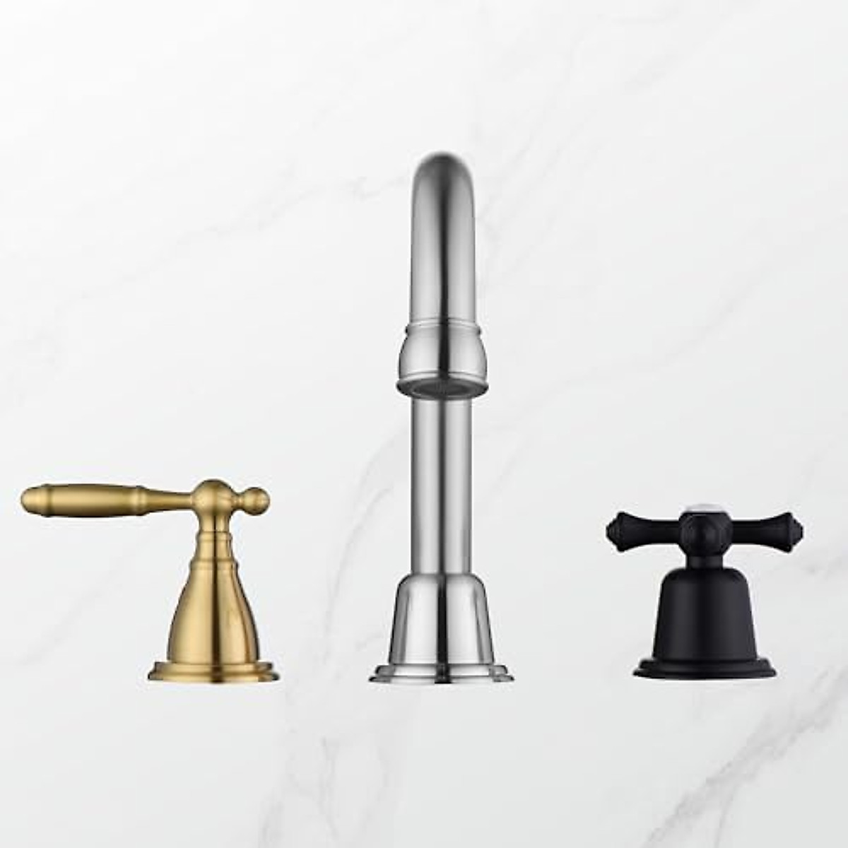 RKF Faucet- Replacement Classic Cross Knobs Handles with Valve Faucet Accessory Faucet Parts Faucet Kit Matt Black W033