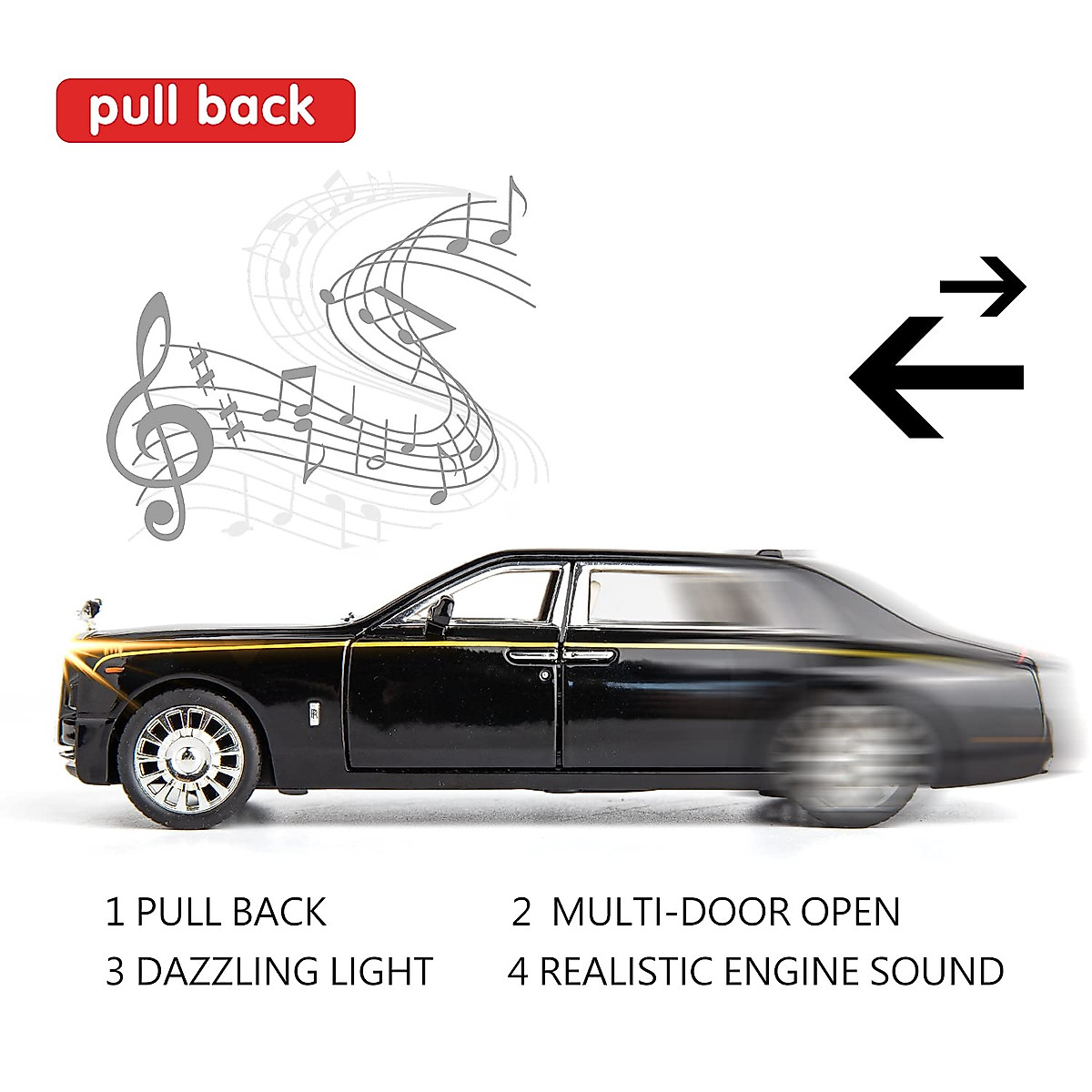 BDTCTK 1/32 Rolls-Royce Phantom Model Car,Zinc Alloy Pull Back Toy car with Sound and Light for Kids Boy Girl Gift (Black)