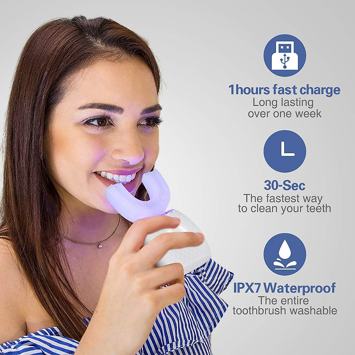 Lebond Electric Ultrasonic Toothbrush, Automatic 360 ° Ultrasonic Electric Toothbrush, Cold Tooth Whitening Instrument Automatic Toothbrush,Electric Sonic Toothbrush for Adults (White) (Lebond-1)