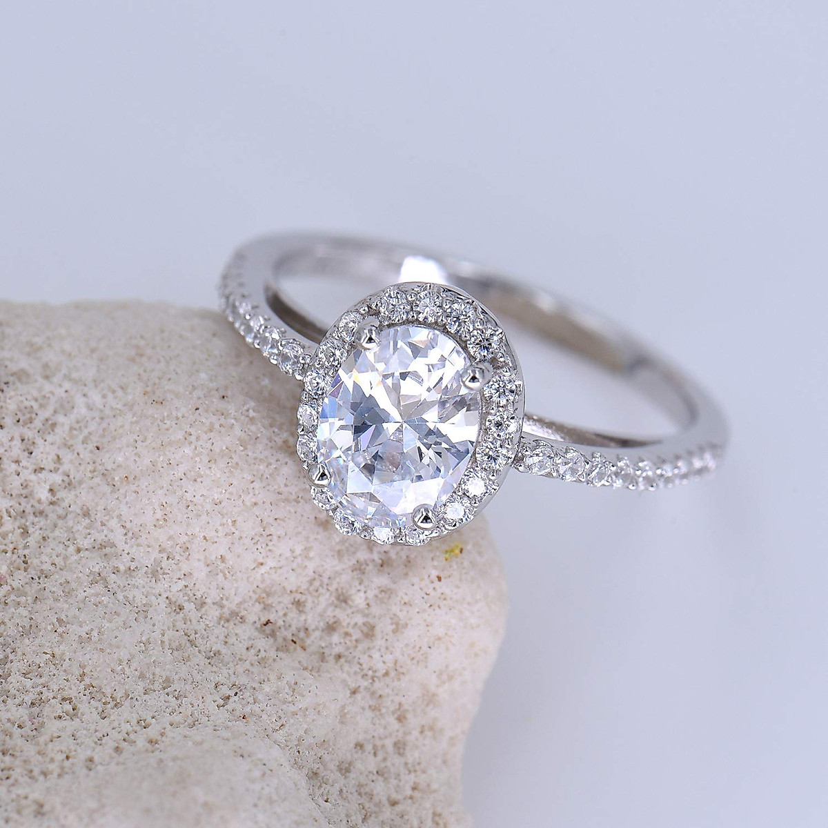 Oval Cut Solitaire 1.5ct CZ Rhodium Plated Engagement Anniversary Wedding Band Promise Women Diamond Ring (5)