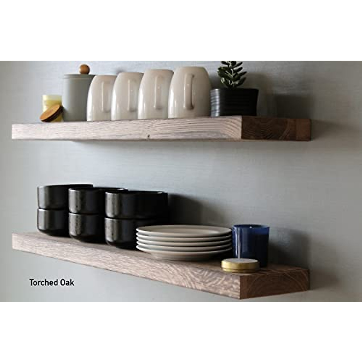 Urban Legacy Modern Hardwood Floating Accent Shelves | Set of 2 | Torched Finish (24" x 7" x 2", Torched Oak)