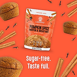 Lakanto Sugar Free Pumpkin Spice Muffin and Bread Mix - Sweetened with Monk Fruit, Keto Diet Friendly, Gluten Free, Dairy Free, 1g Net Carbs - Makes 12 Muffins