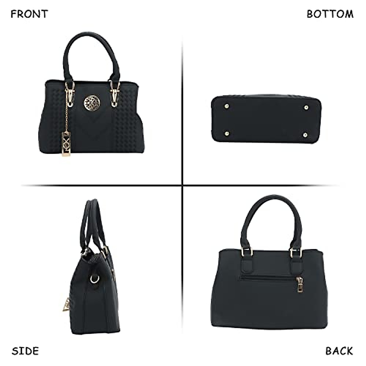 KUANG! Women Top Handle Bag Faux Leather Woven pattern Tote Shoulder Bag Large Handbags