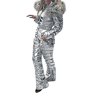 Aurgelmir Women Winter Ski Suit Fur Collar Coat Ski Jumpsuit Snowsuit