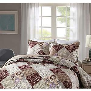 Travan 3-Piece Queen Quilt Set Quilted Bedspread Lightweight Soft Coverlet Set Printed Coverlet Bedding Set for All Season, Patchwork Brown, Queen Size