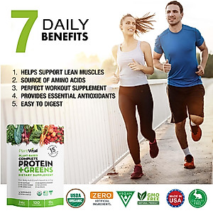 Plantvital Unflavored Organic Vegan Protein Powder - 15 Superfoods, Veggies and Probiotics - Organic Plant-Based Protein Powder - All BCAA’s, Gluten Free - 16oz -1 Pouch