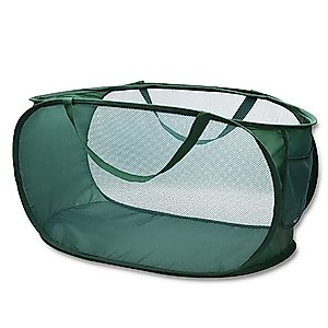 HONOMA Sturdy Mesh Laundry Hamper Basket Bag,Pop up Basket with Side Pocket for Laundry Room, Bathroom, Kids Room, College Dorm or Travel (Pop Horizontal, Emerald)