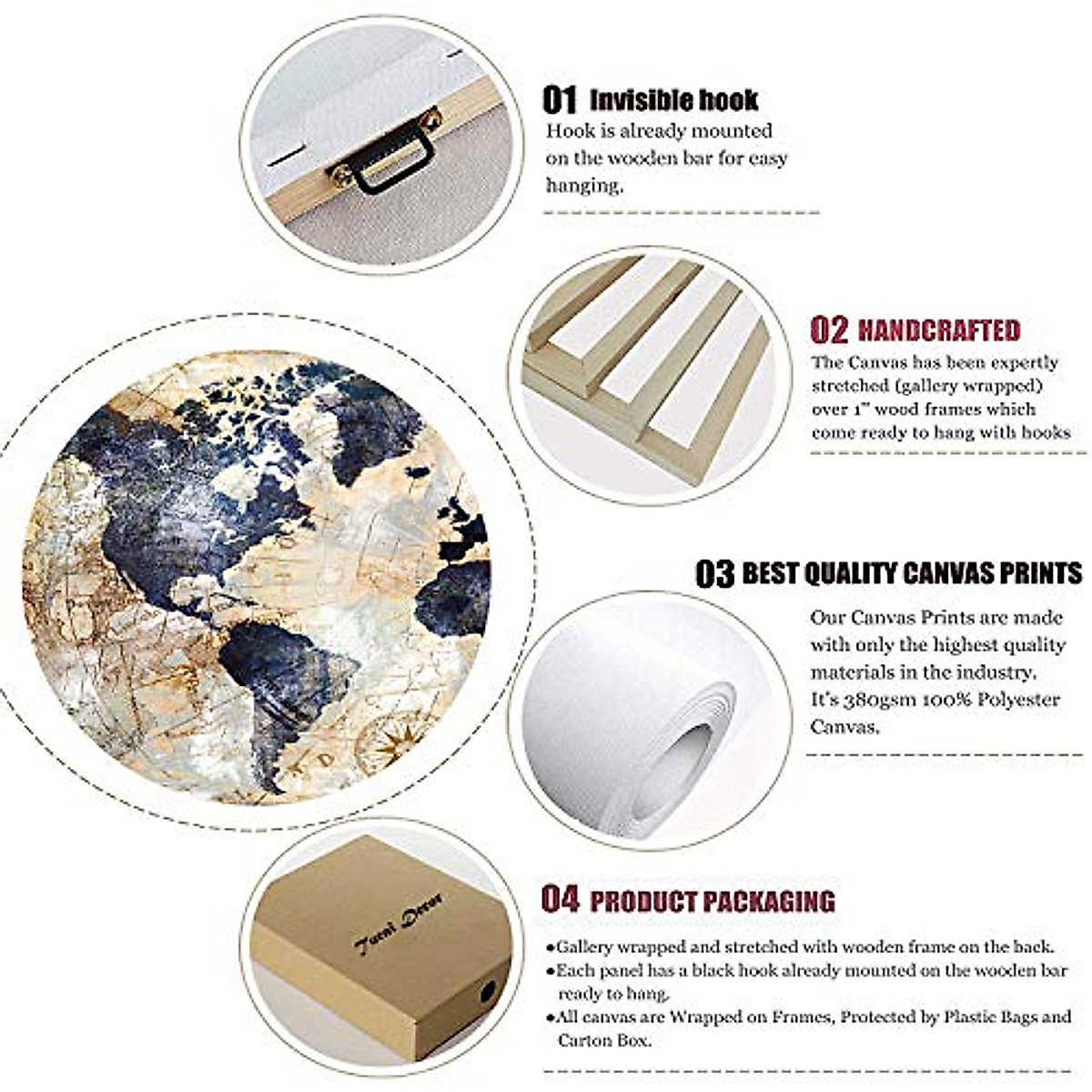 World Map Wall Art Framed Art Print Picture Wall Art Decor Home Interior - Map Picture for Office Wall Decor Canvas Artwork 20x40inch Ready to Hang