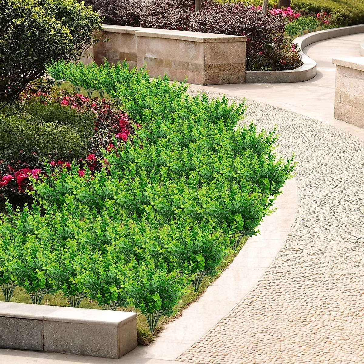 SIAMO Artificial Plants 20 Bundles,Fake Plants Decor Outdoor Hanging Plants Eucalyptus Stems Leaves Boxwood Greenery for Garden Porch Window Box Home Wedding Farmhouse Décor(Green)