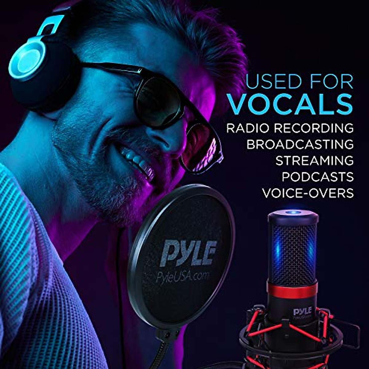 Pyle USB Microphone Podcast Recording Kit - Audio Cardioid Condenser Mic w/Shock Mount Stand & Pop Filter, for Gaming PS4, Streaming, Podcasting, Studio, YouTube, Works w/Windows PC Mac PDMIKT200