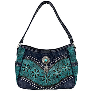 Western Floral Pu Leather Turquoise Concho Women Tote Purse Wallet Turquoise