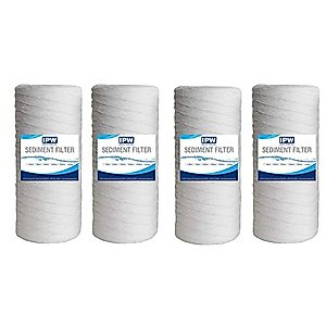 IPW Industries Inc. Whole House Sediment Water Filter - 5 Micron String Wound Filter - Full Flow Filter 10" x 4.5" Filtration Systems (4 Pack of Filters)