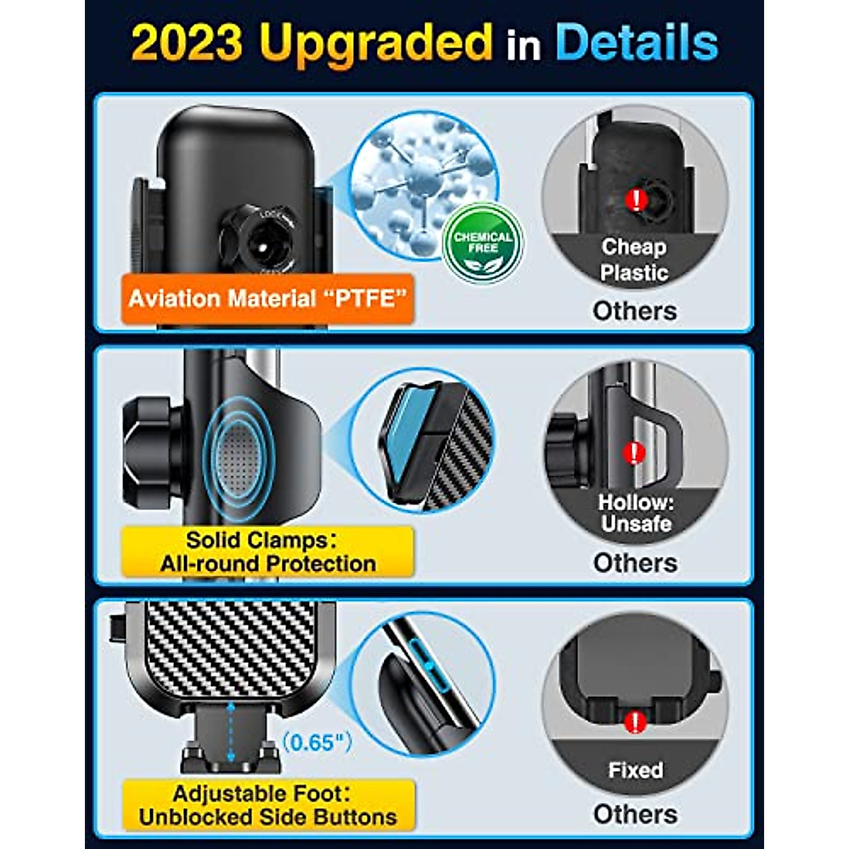 VANMASS [Latest Model] Car Phone Holder Mount, Dashboard Phone Holder Universal Powerful Suction Cup Mount, Dash Windshield Air Vent Truck Stand Compatible with All Phones Black