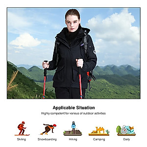 CAMEL CROWN Womens Waterproof Ski Jacket 3-in-1 Windbreaker Winter Coat Fleece Inner for Rain Snow Outdoor Hiking(Black,3XL)