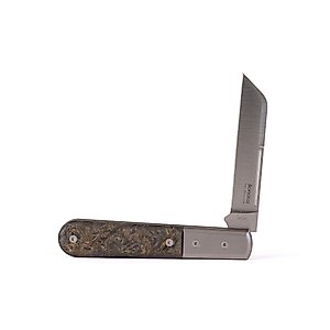 LionSTEEL Barlow Traditional Gentlemen’s Folding Pocket Knife, Collector Quality Folder for EDC, Titanium Bolsters, M390 Steel, Made in Italy (Sheepsfoot, Gold Carbon Fiber)
