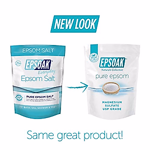 Epsoak Epsom Salt 5 lb. Magnesium Sulfate USP. (Qty. 1 x 5lb. Bags) Resealable Epsom Salt Bulk Bags Unscented, Made in The USA, Cruelty-Free Certified