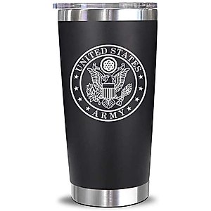 Abctec 20 oz US Army Black Double Wall Vacuum Insulated Stainless Steel Tumbler Travel Mug - Best Soldier Gifts for Women and Men, Gifts Present Ideas for Military Veteran