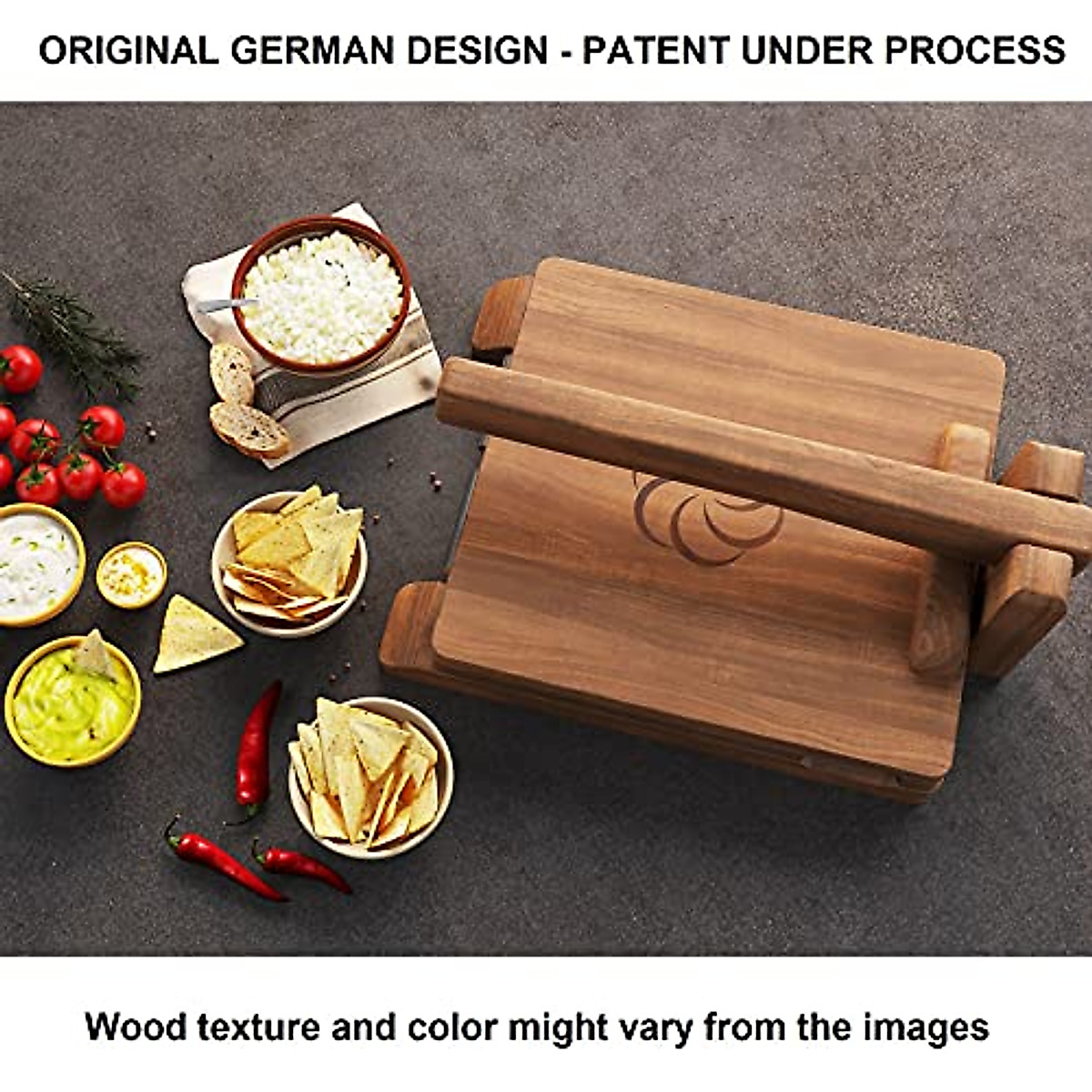 panan Wooden Tortilla Press Mexican Tortillera Presser Made from Natural Food-Grade Acacia Wood - Large Wood Pataconera with 50 Pieces Parchment Paper, Dough Cutter and Recipes eBook (Square 10")