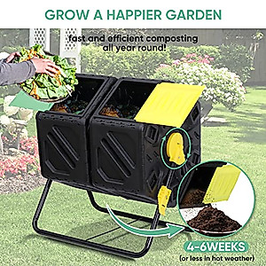 Saicool 37 Gal Dual Chamber Tumbling Composter, Outdoor Rotating Compost Bin w / 2 Sliding Doors, Easy-Turn, Fast-Working System for Garden/Patio¡­