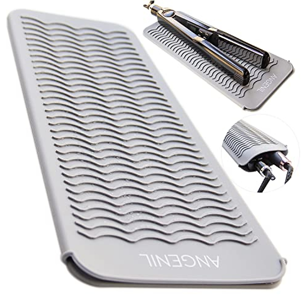 ANGENIL Professional Silicone Heat Resistant Mat Pouch for Hair Straightener, Curling Iron and Flat Iron, Portable Travel Mat and Cover for Hair Styling Tools, Grey