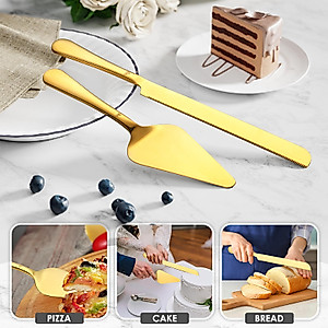 SANEXC Cake Cutting Set for Wedding - Extended Cake Knife And Server Set Thickened Stainless Steel Cake Cutter and Pie Spatula Great for Birthday Anniversary Christmas Gift Gold 2 Pcs