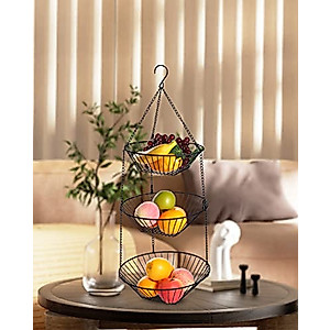 3-Tier Kitchen Wire Storage Basket Hanging Basket Fruit Storage