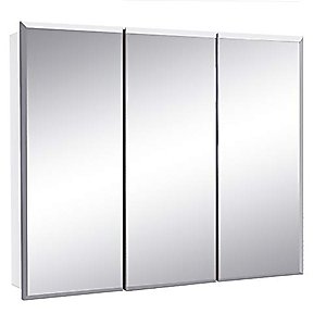Design House 597500 Cyprus Fully Assembled Frameless Mirrored Tri-View Surface or Recessed Mount Bathroom Medicine Cabinet, 36.3 x 30.1