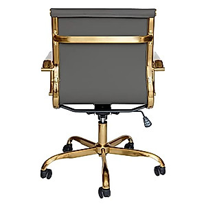 LeisureMod Harris Modern Adjustable Executive Swivel Leatherette Task Gold Office Chair (Grey)