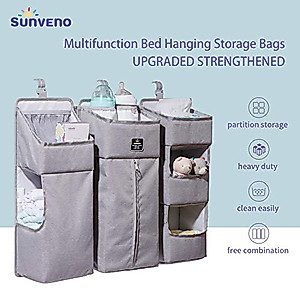 SUNVENO 3-in-1 Detachable Changing Table Diaper Organizer, Crib Hanging Diaper Organizer for Baby Essentials Storage, Grey
