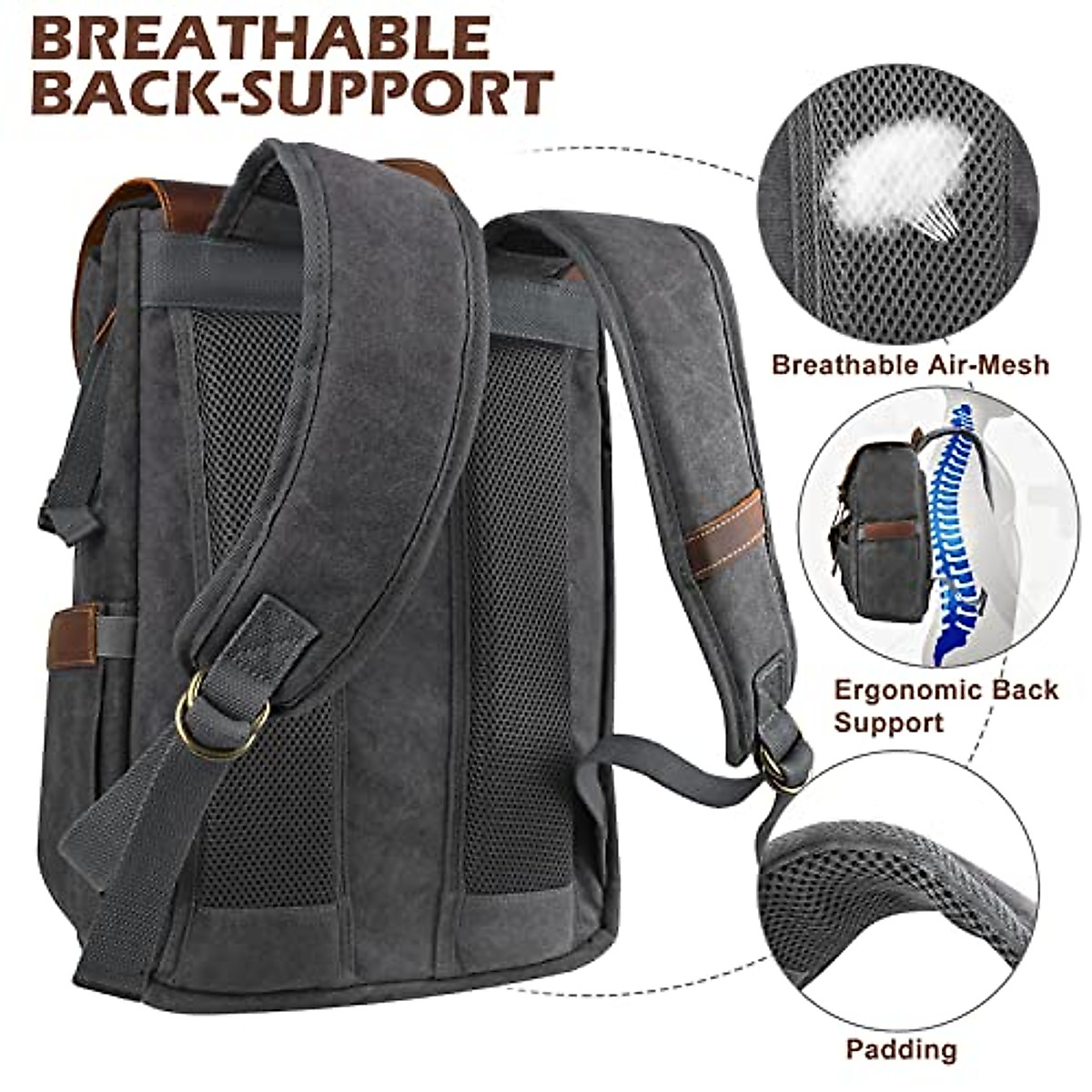 Endurax Leather Camera Backpack for Photographers, DSLR Backpack Bag with Laptop Compartment & Tripod Holder, Waterproof Canvas