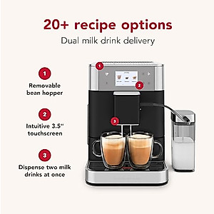 KitchenAid Fully Automatic Espresso Machine KF7 with Milk Attachment, KES8557BK, Cast Iron Black