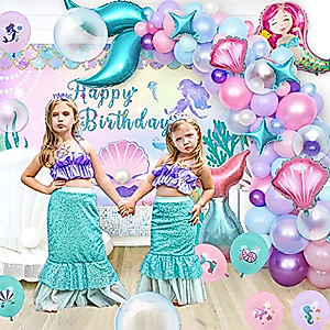 Winrayk Little Mermaid Birthday Party Decorations for Girls Pink Mermaid Balloon Arch Garland Backdrop Tablecloth Mermaid Tail Shell Star Bobo Balloon Princess Ariel Mermaid Party Decorations Supplies