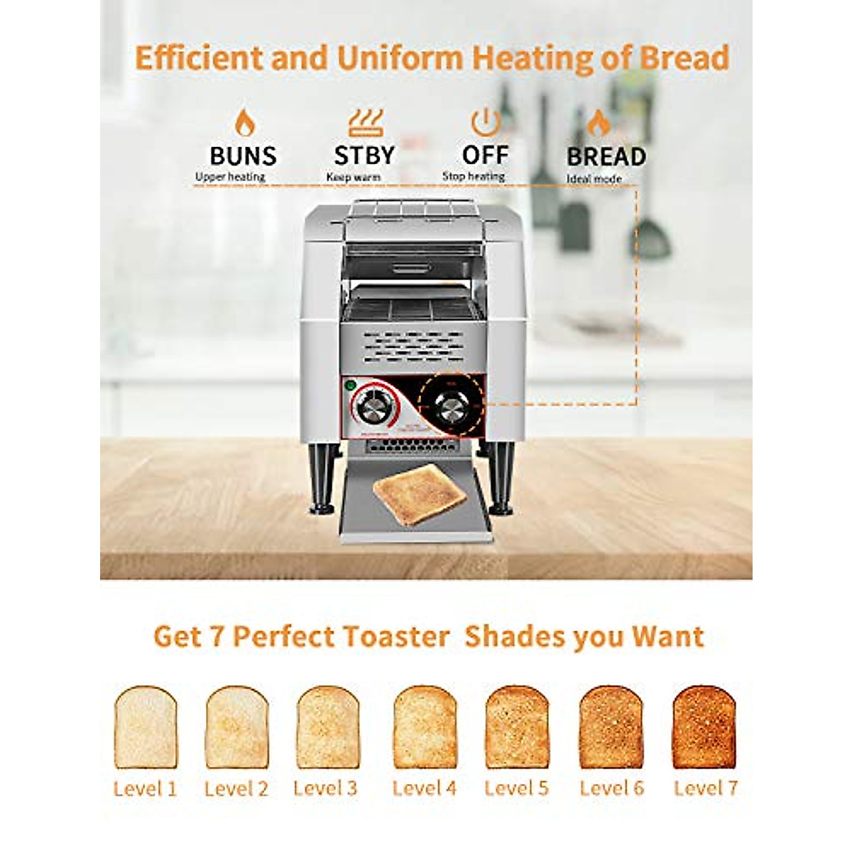 Commercial Conveyor Toaster 150 Slices/Hour 110V Heavy Duty Restaurant Toaster Electric Countertop Belt Machine for Home Office Bread Bagel Breakfast Food