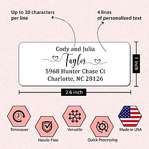 Personalized Return Address Labels Wedding - Set of 240 Elegant Custom Mailing Labels for Envelopes, Self Adhesive Flat Sheet Rectangle Personalized Name Stickers for Wedding Invitations (Heart 2)