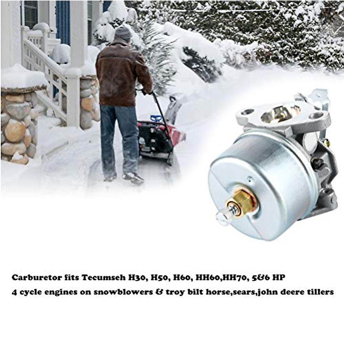 Carburetor for Tecumseh 632230 632272 H30 H50 H60 HH60 Engines Carb Fits many tecumseh 5&6 HP 4 cycle engines on snowblowers & troy bilt horse tillers