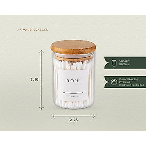 Mini Glass Apothecary Jars, Bathroom Container Set, Bathroom Organizers and Storage, Bathroom Decor, with Bamboo Lids, Small Kitchen Containers, For Cotton Balls, Pads and Swabs, 10 oz, Set of 3